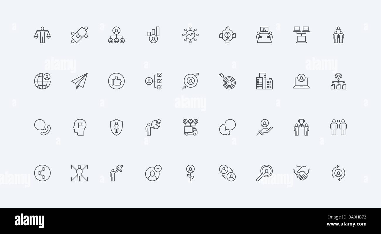 Human resources, business meeting and training thin black outline ...