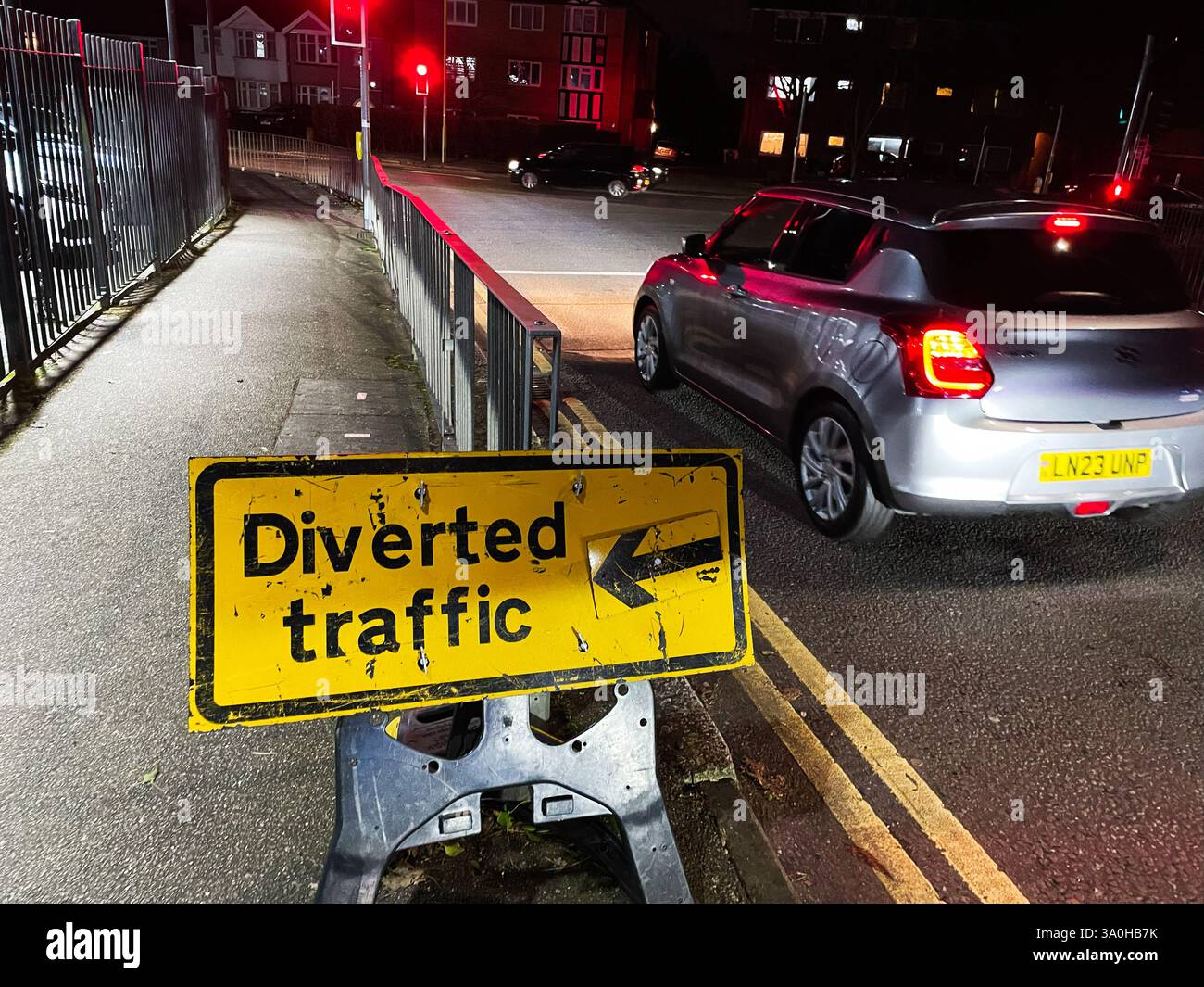 London, UK - March 02, 2025: Diverted traffic sign indicating diversion ...
