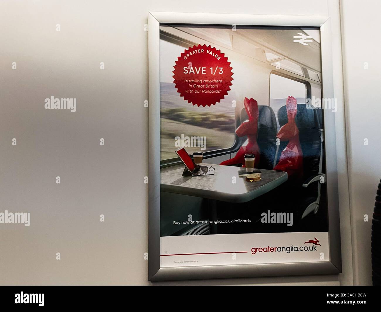 London, UK - March 02, 2025: Advertisement poster on a train promoting ...
