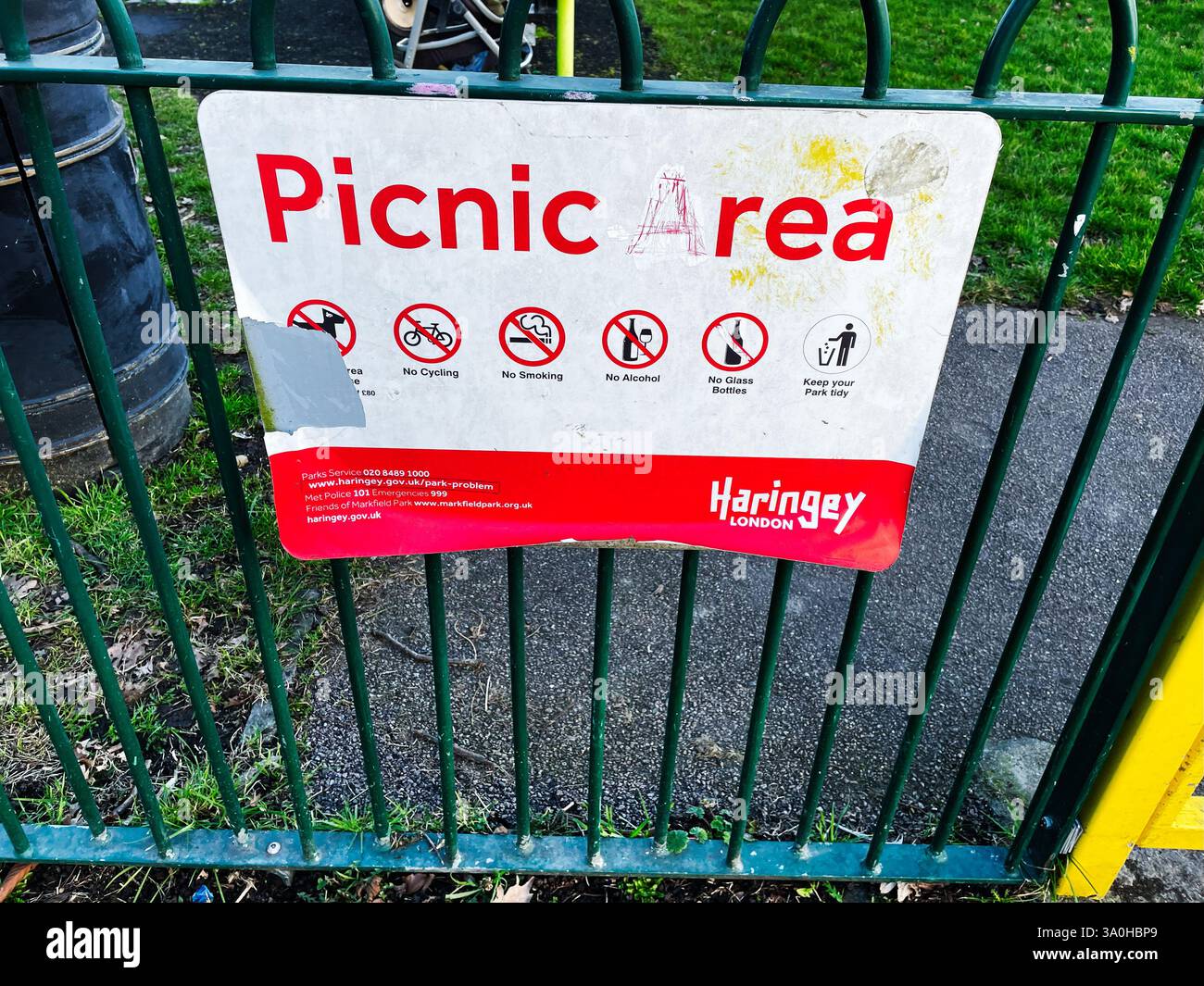 London, UK - March 02, 2025: Public park sign informing visitors about ...