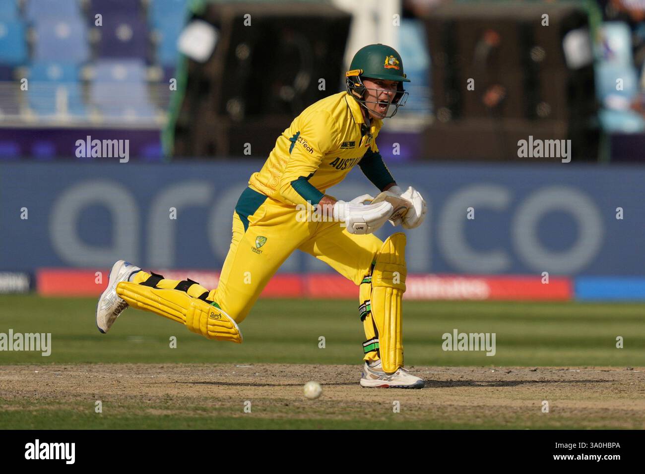 Australia's Alex Carey reacts after playing a shot during the ICC Champions Trophy semifinal ...
