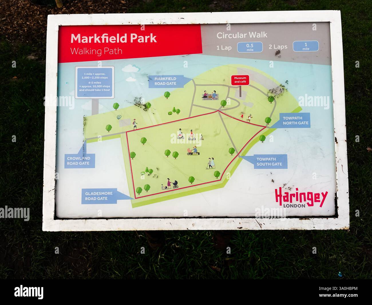 London, UK - March 02, 2025: Detailed map sign of Markfield Park ...