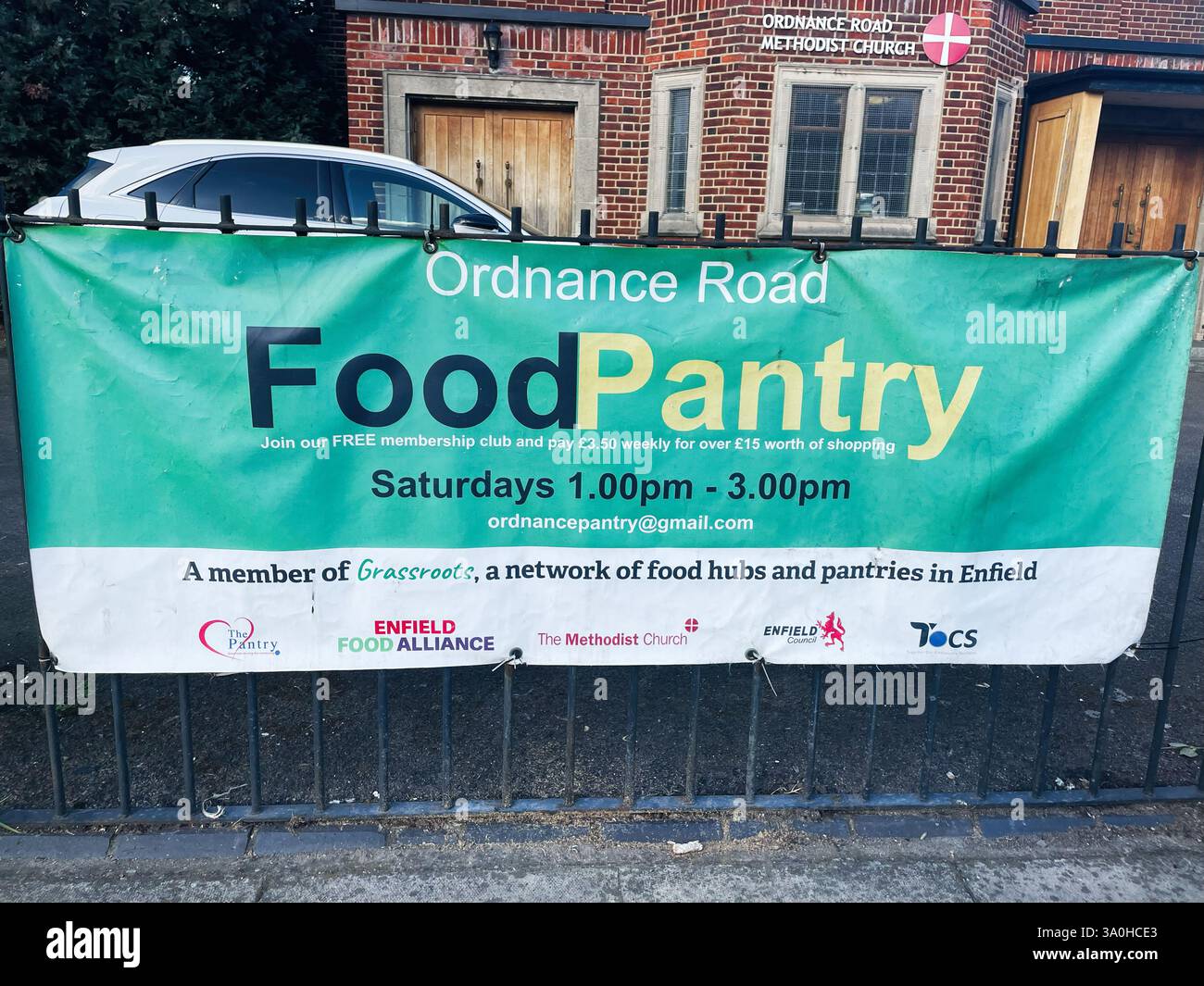 London, UK - March 02, 2025: Promotional banner for local food pantry ...