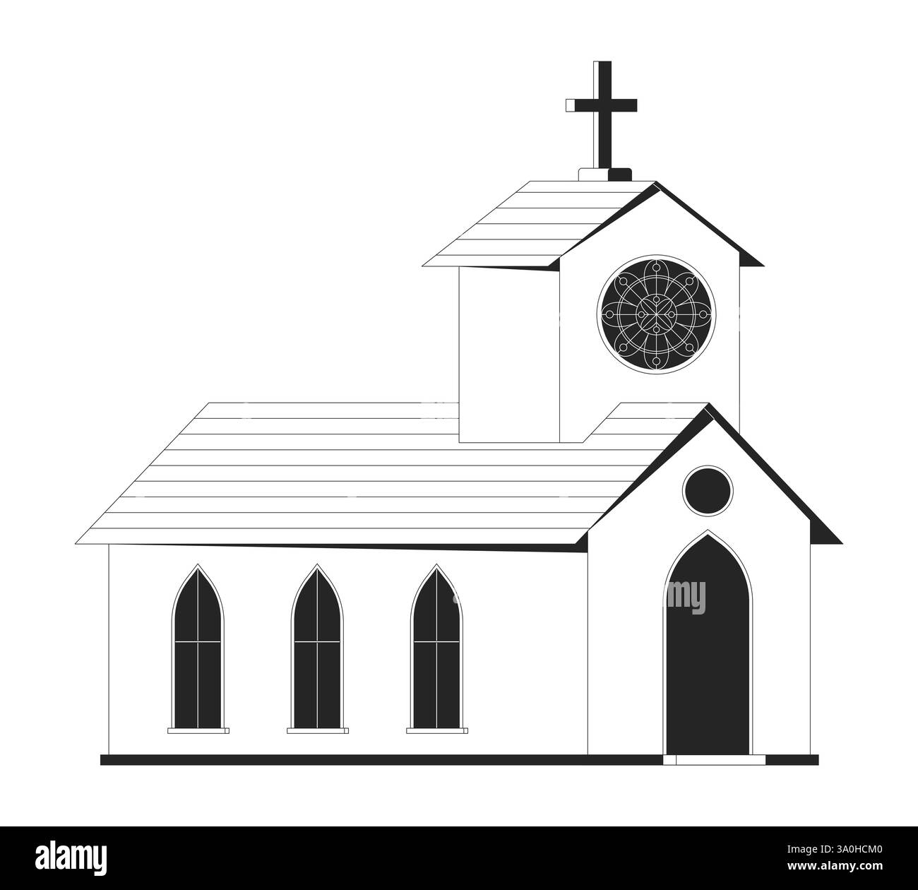 Traditional church building gothic windows 2D line object Stock Vector ...