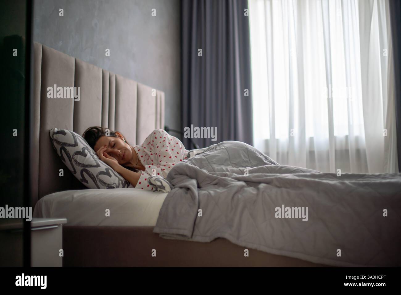 Woman Bedroom Sleep Insomnia: Woman suffering insomnia sleeps in bed ...