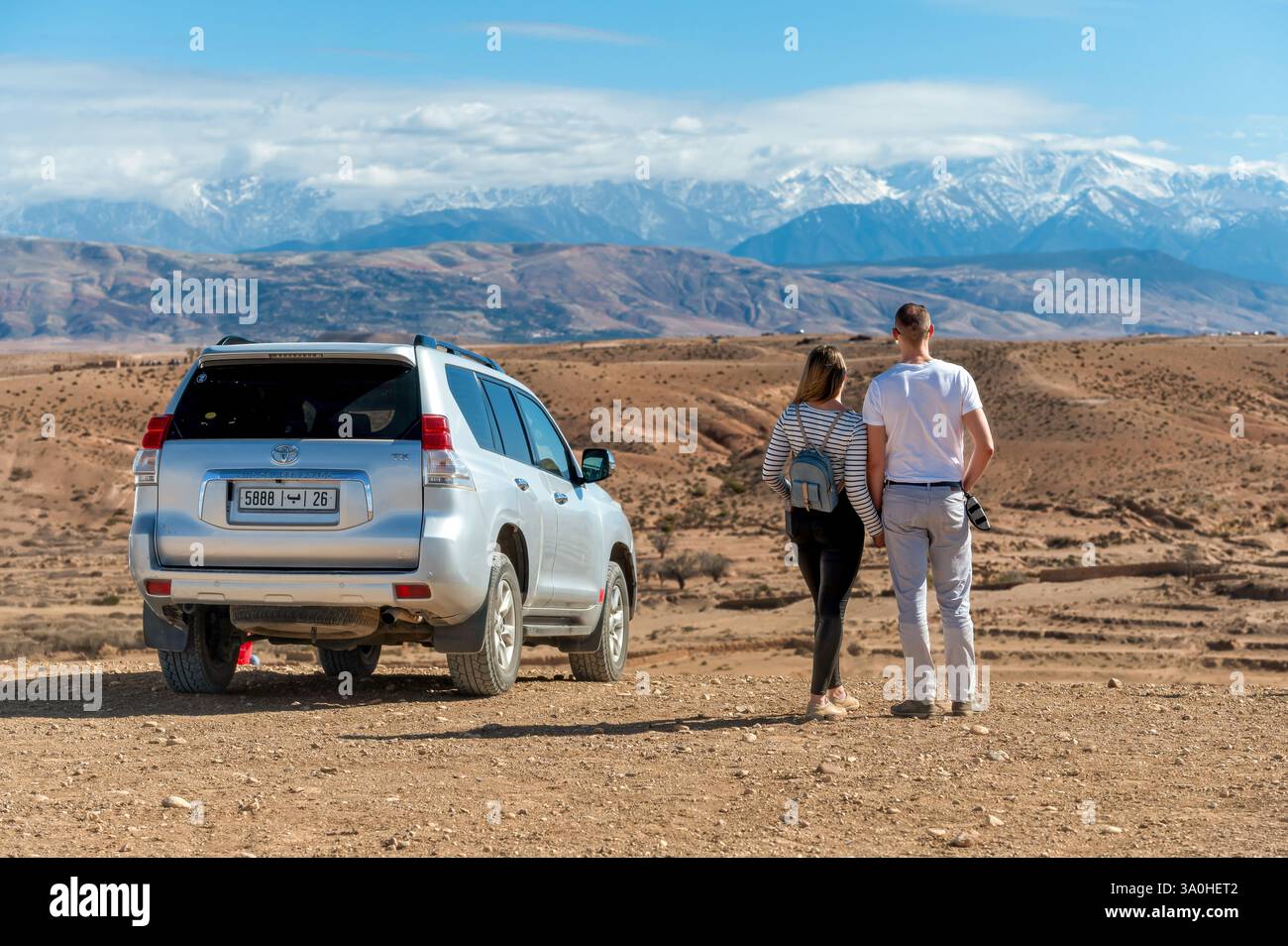 Agafay Desert, Morocco - February 16, 2025: Tourists enjoy an offroad ...