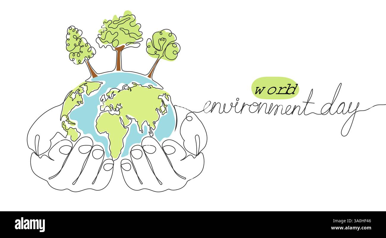 Minimalist continuous one line drawing of a hand holding the Earth with ...