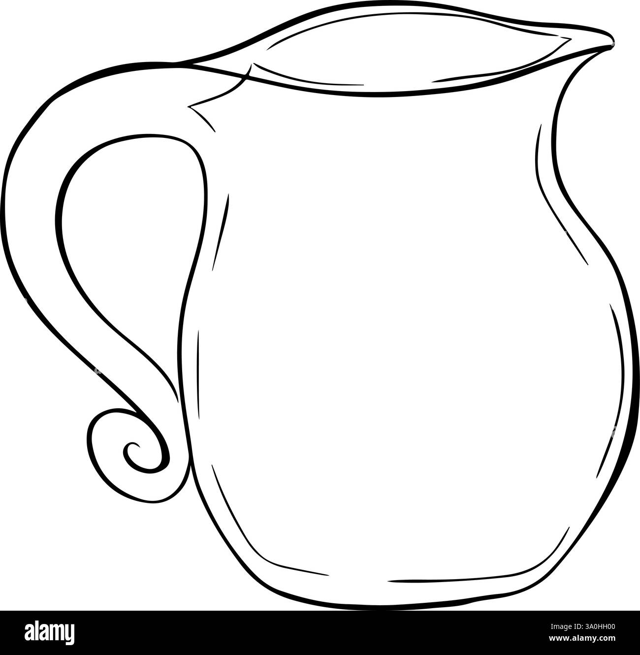 Transparent jug for lemonade or milk drinks graphic line ink illustration. Vector isolated Glass ...