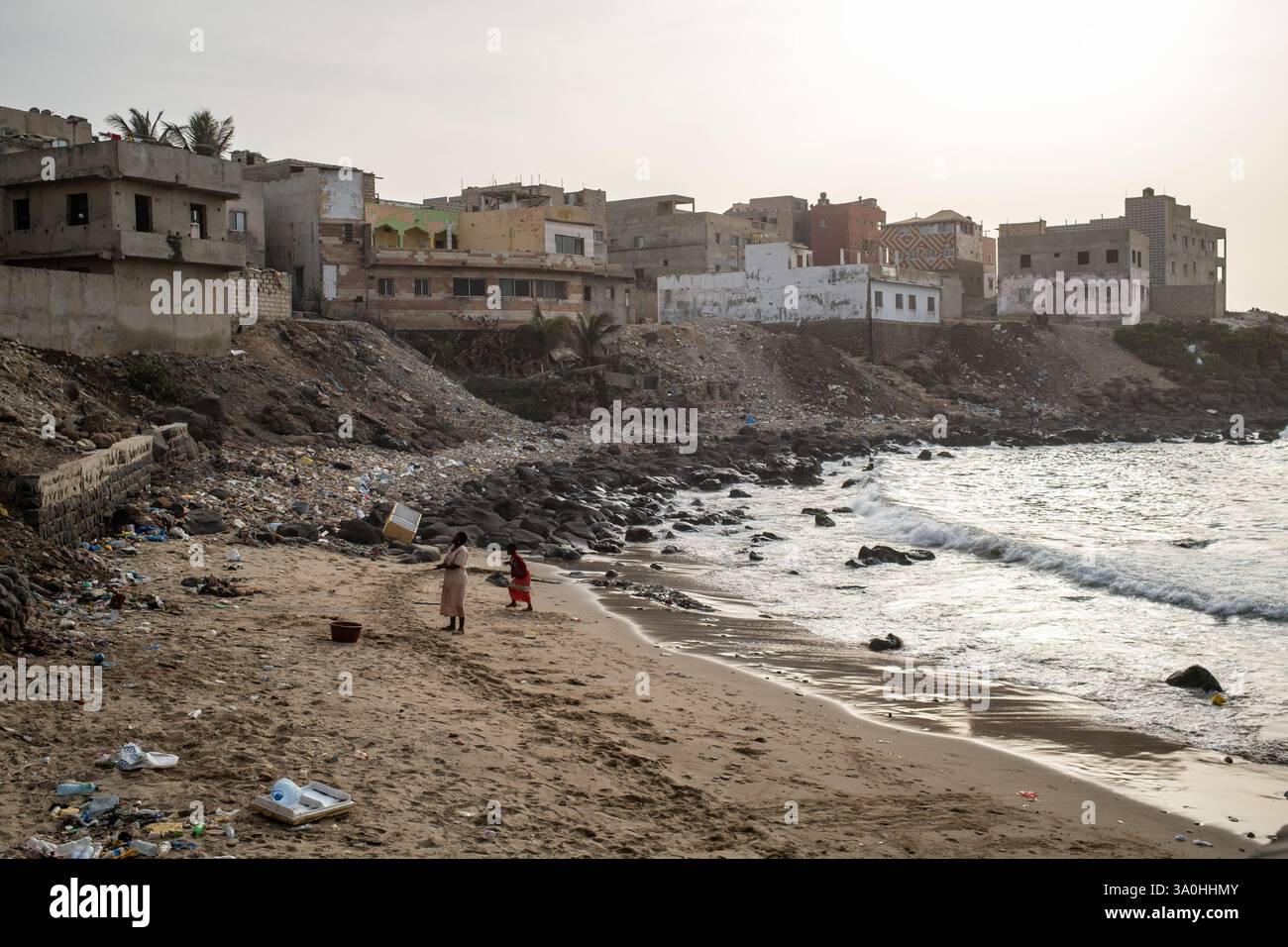 Along a small beach in the popular district of Ngor in Dakar, Senegal ...