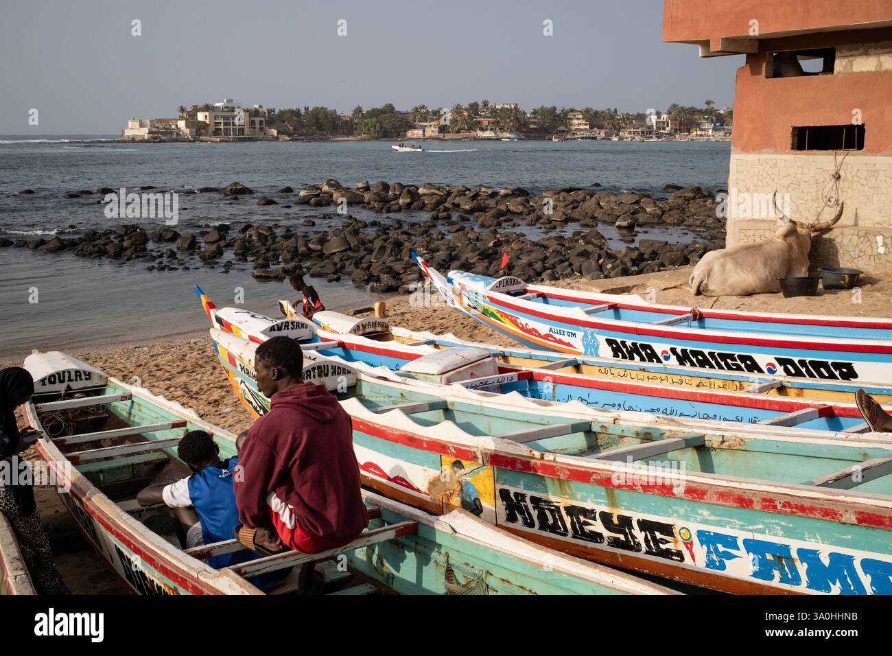 Dakar, Senegal. 12th Feb, 2025. A small beach with many pirogues in the ...