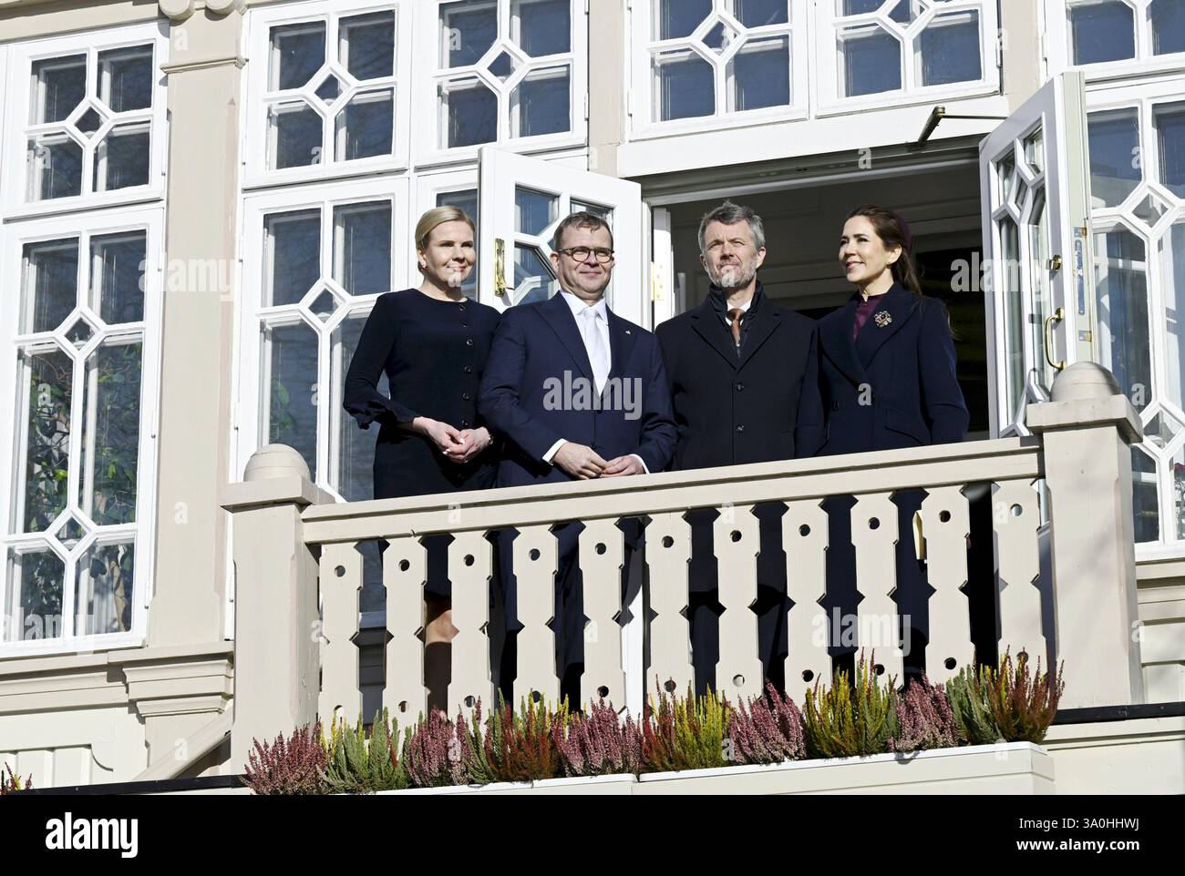 Finnish Prime Minister Petteri Orpo and his spouse Niina Kanniainen-Orpo left, and Denmark's ...
