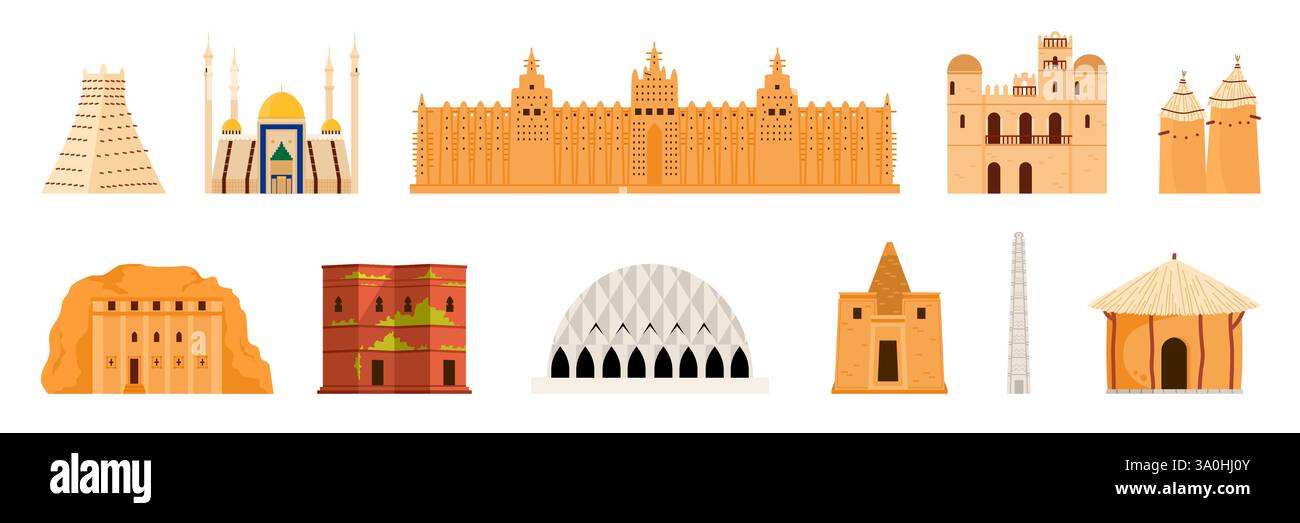 Collection of vector illustrations showcasing iconic architectural ...