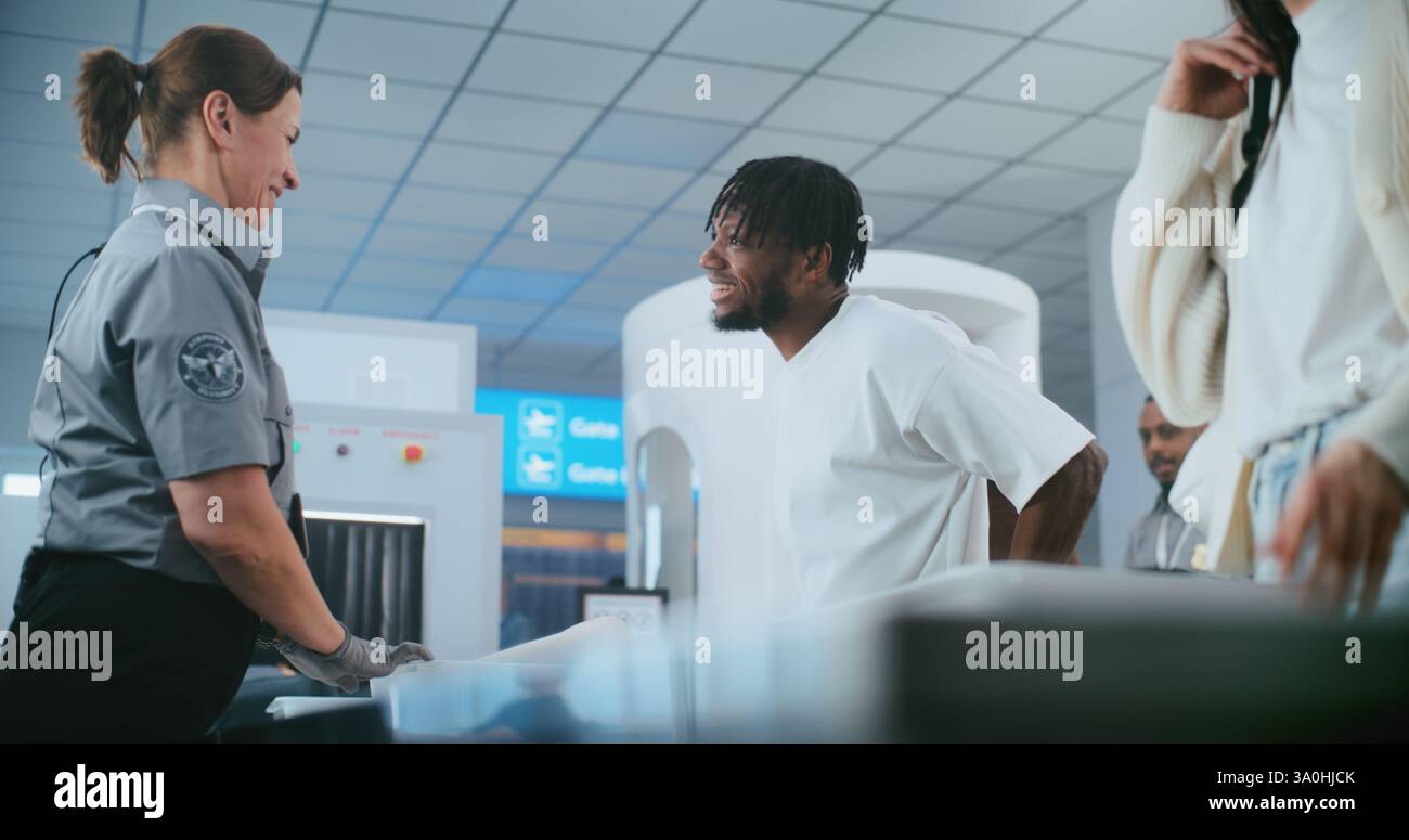 Security Checkpoint in Airport: Diverse People, Tourists Putting ...