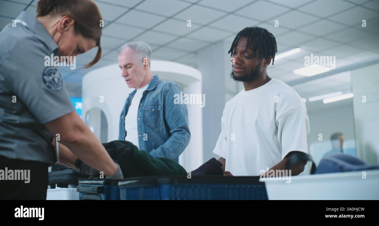 Airport Security Checkpoint: Female Security Officer Checking Suitcase ...