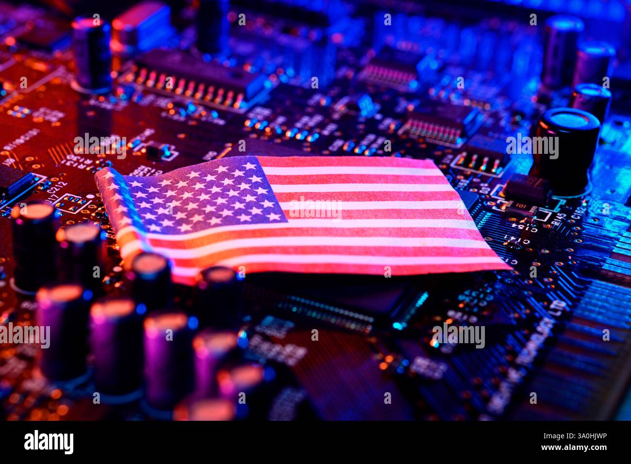 Computerchip mit Fahne der USA *** Computer chip with USA flag Stock ...