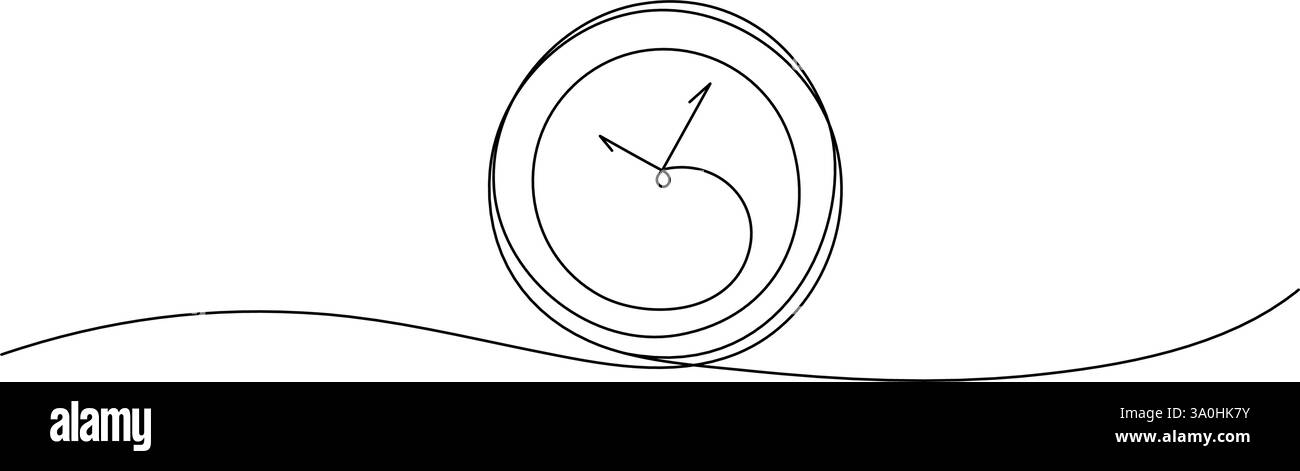 Clock drawn symbol. One line continuous icon. Chronometer outline ...