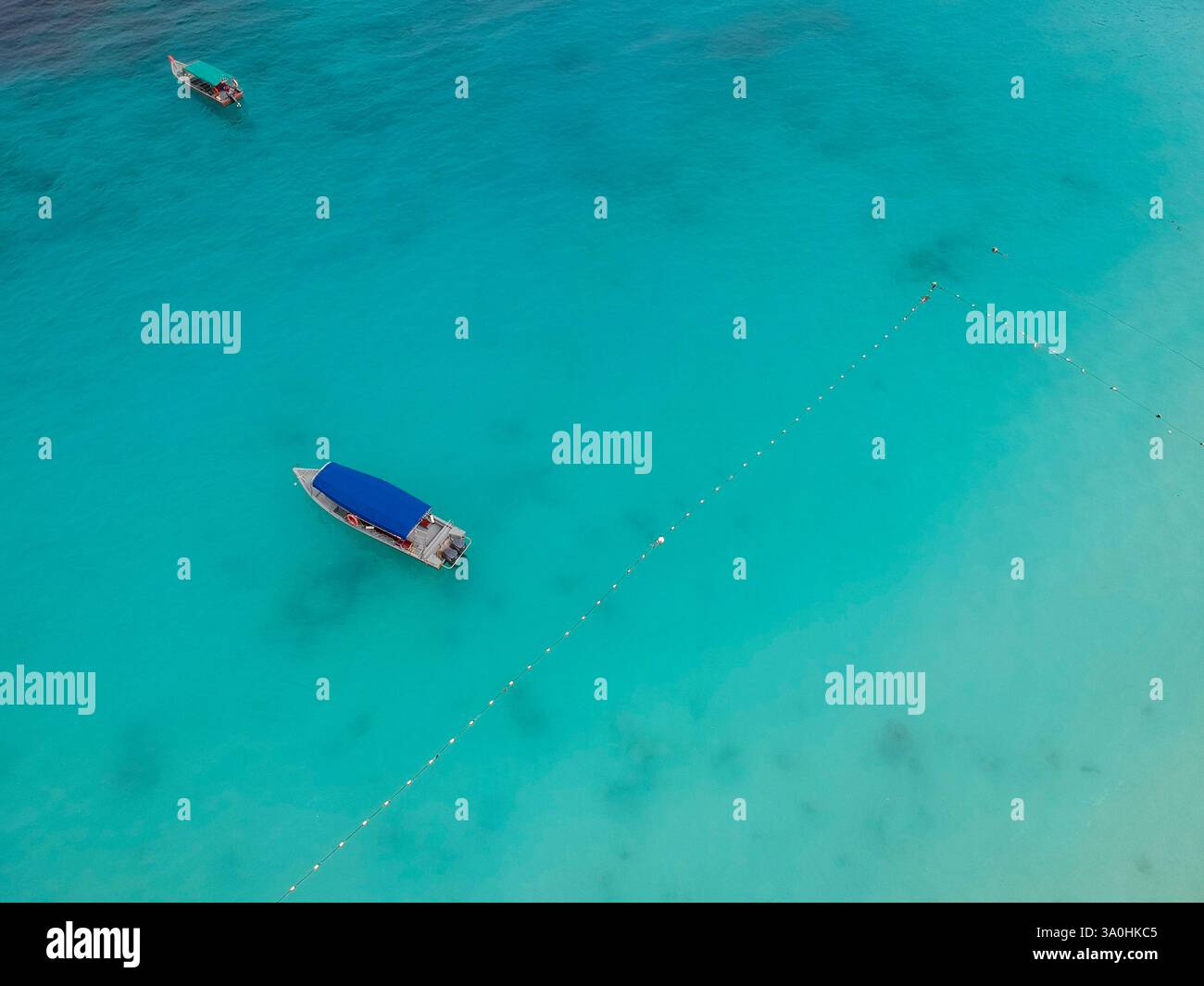 Aerial top blue view with boat in beautiful and amazing blue Redang ...