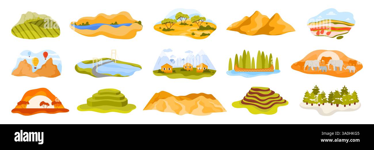 World nature landscape and landmarks set. Famous scenery collection ...