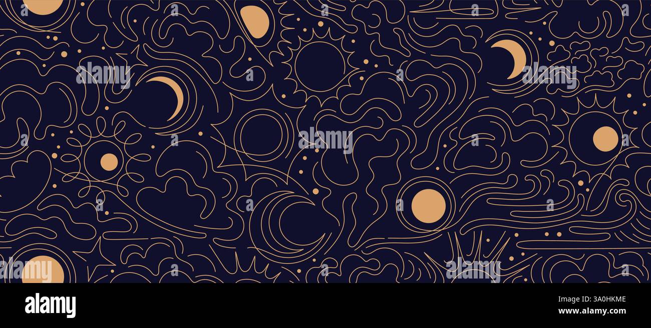 Sun, moon, cloud seamless pattern. Stars on night esoteric sky in ...