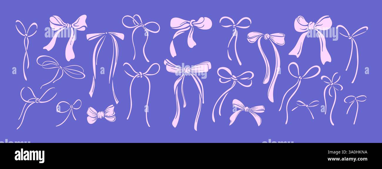 Hand drawn retro bow knots collection. Vector ribbons, silk bows for ...