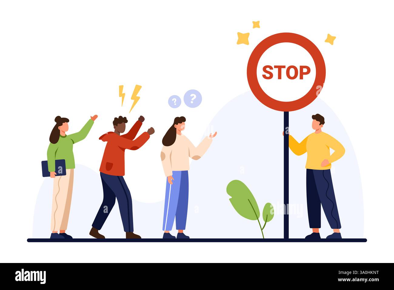 A diverse group is enthusiastically reacting to a classic stop sign ...