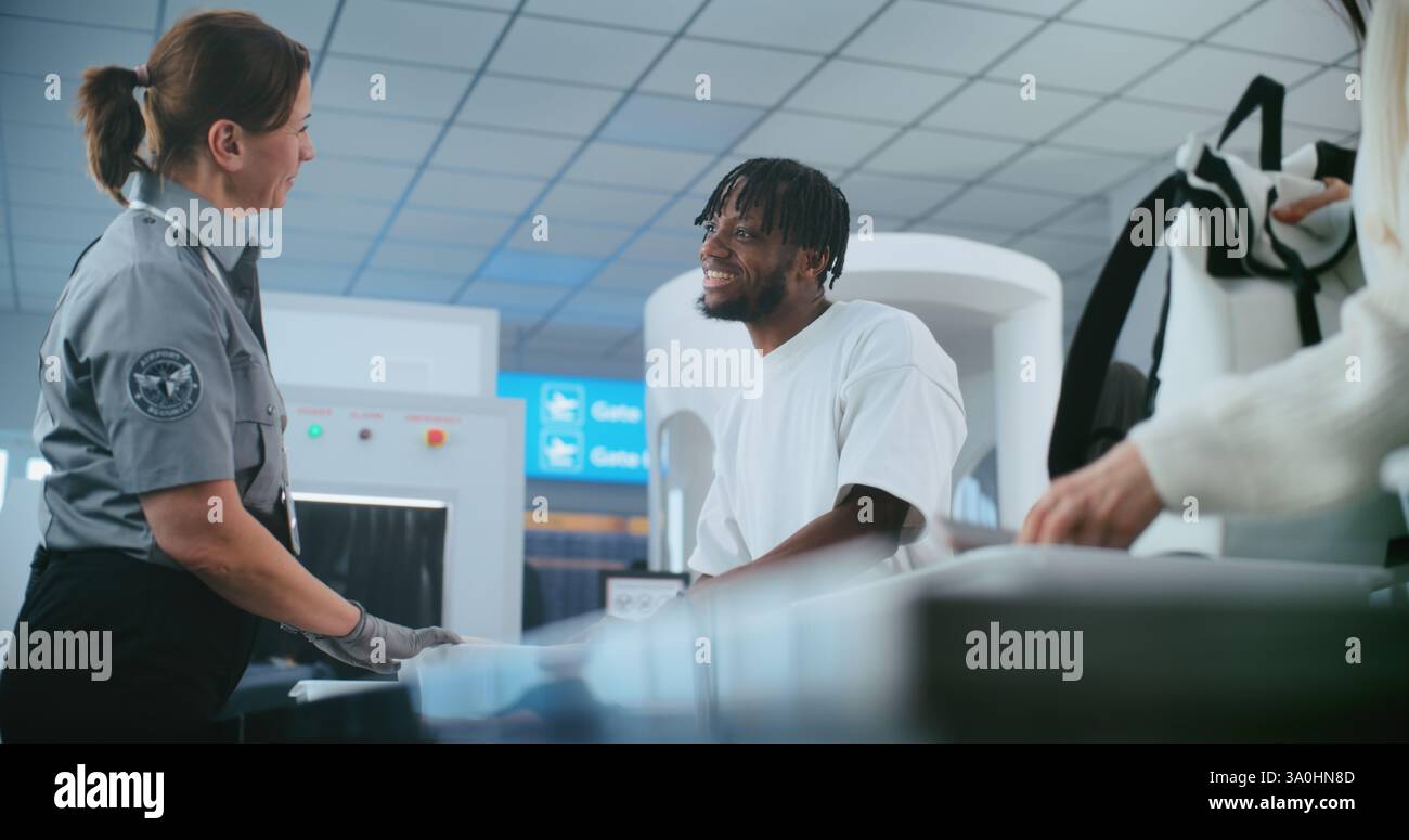 Security Checkpoint in Airport: Diverse People, Tourists Putting ...