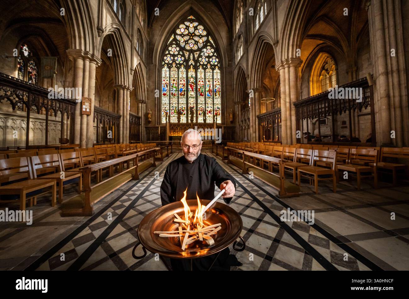 Ripon Cathedral’s Head Verger, Charles Brown, burns last year’s palm ...