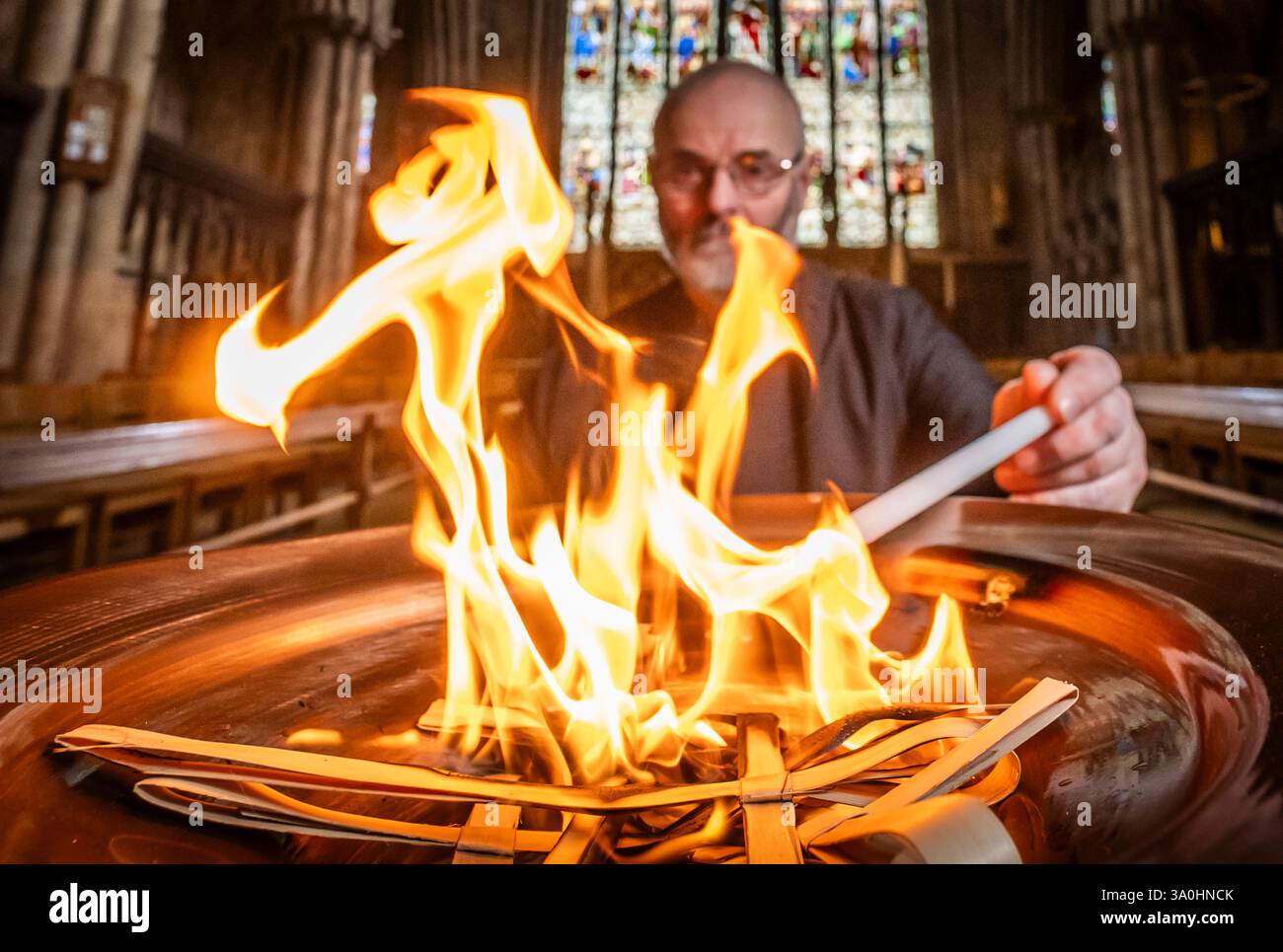 Ripon Cathedral’s Head Verger, Charles Brown, burns last year’s palm ...