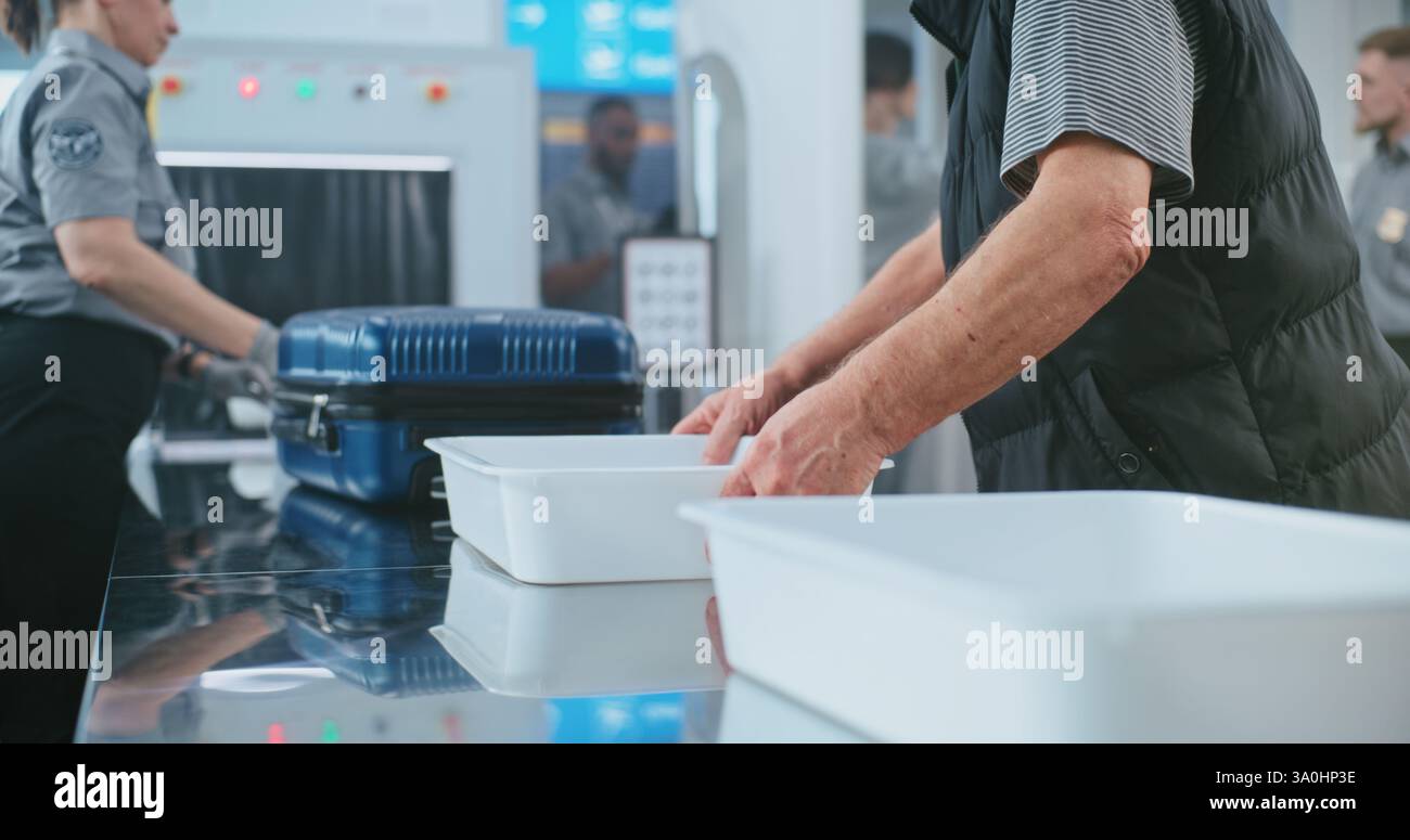Security Checkpoint in Airport: Diverse People, Tourists Putting ...
