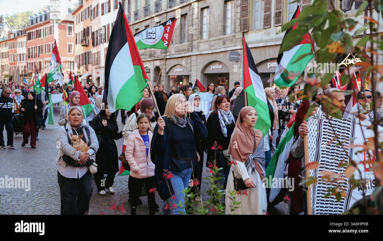 People gather in Chambery, holding Palestinian flags and chanting for ...