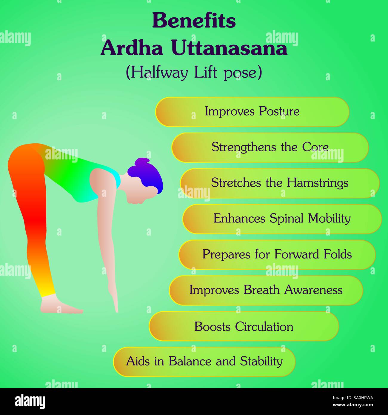 Benefits of practicing Ardha Uttanasana yoga pose. Halfway Lift pose ...