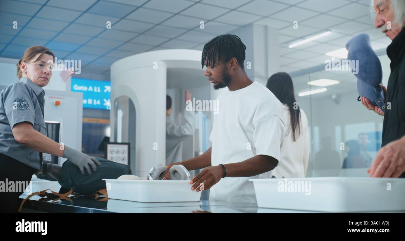 Security Check in Airport: Queue of Multiethnic People, Passengers ...