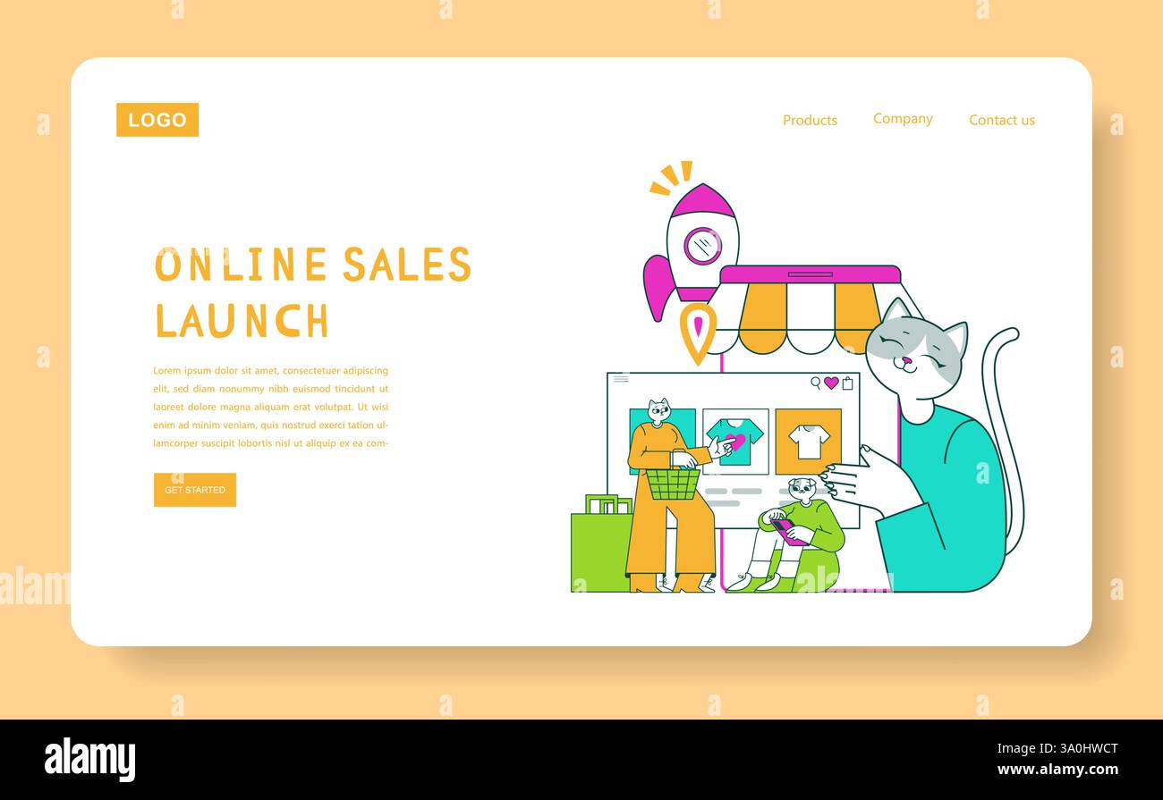 Business Cat concept. Launching an online sales platform featuring a ...
