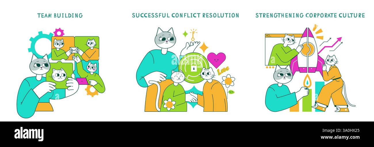 Business Cat illustration. Engaging team building, effective conflict ...