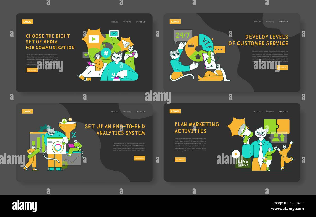 Marketing Tools Cat concept. Visual representation of various marketing ...