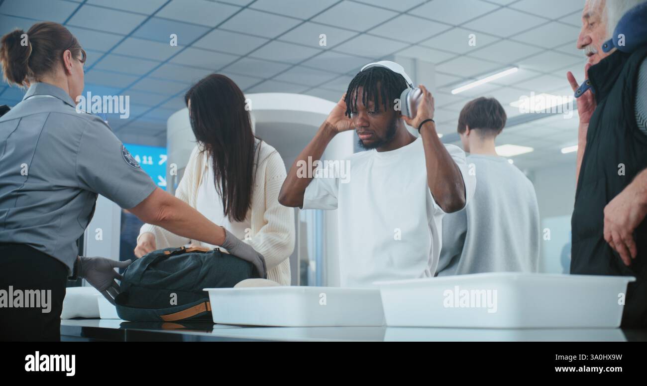Security Check in Airport: Queue of Multiethnic People, Passengers ...