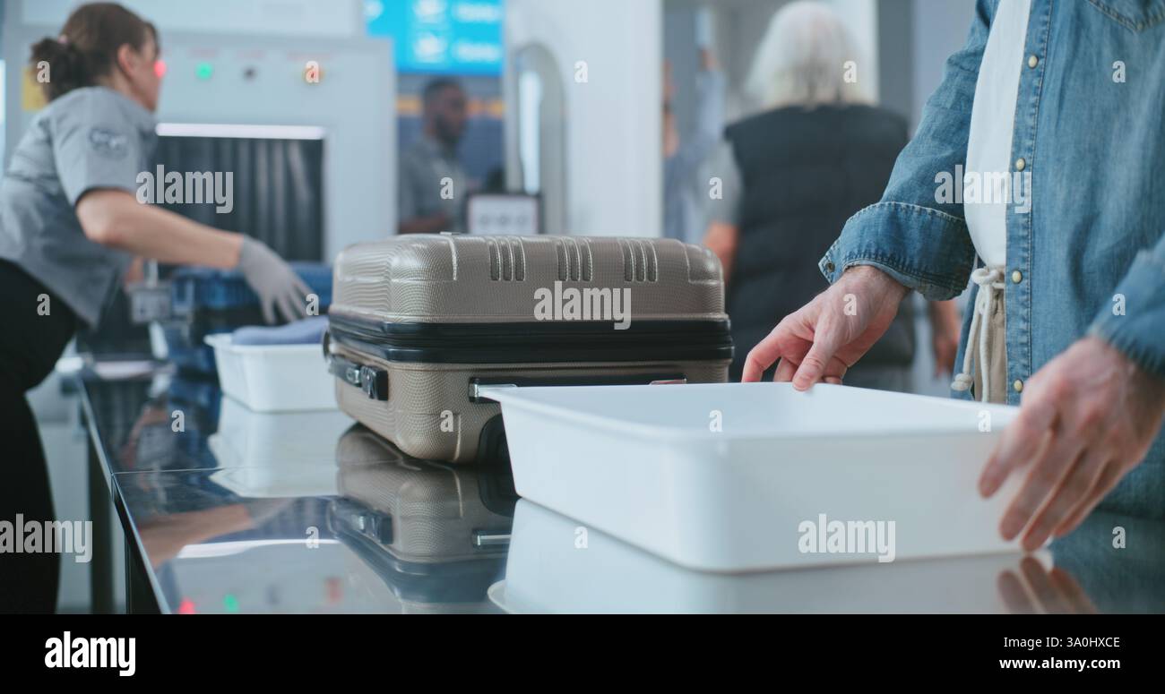 Security Checkpoint in Airport: Diverse People, Tourists Putting ...