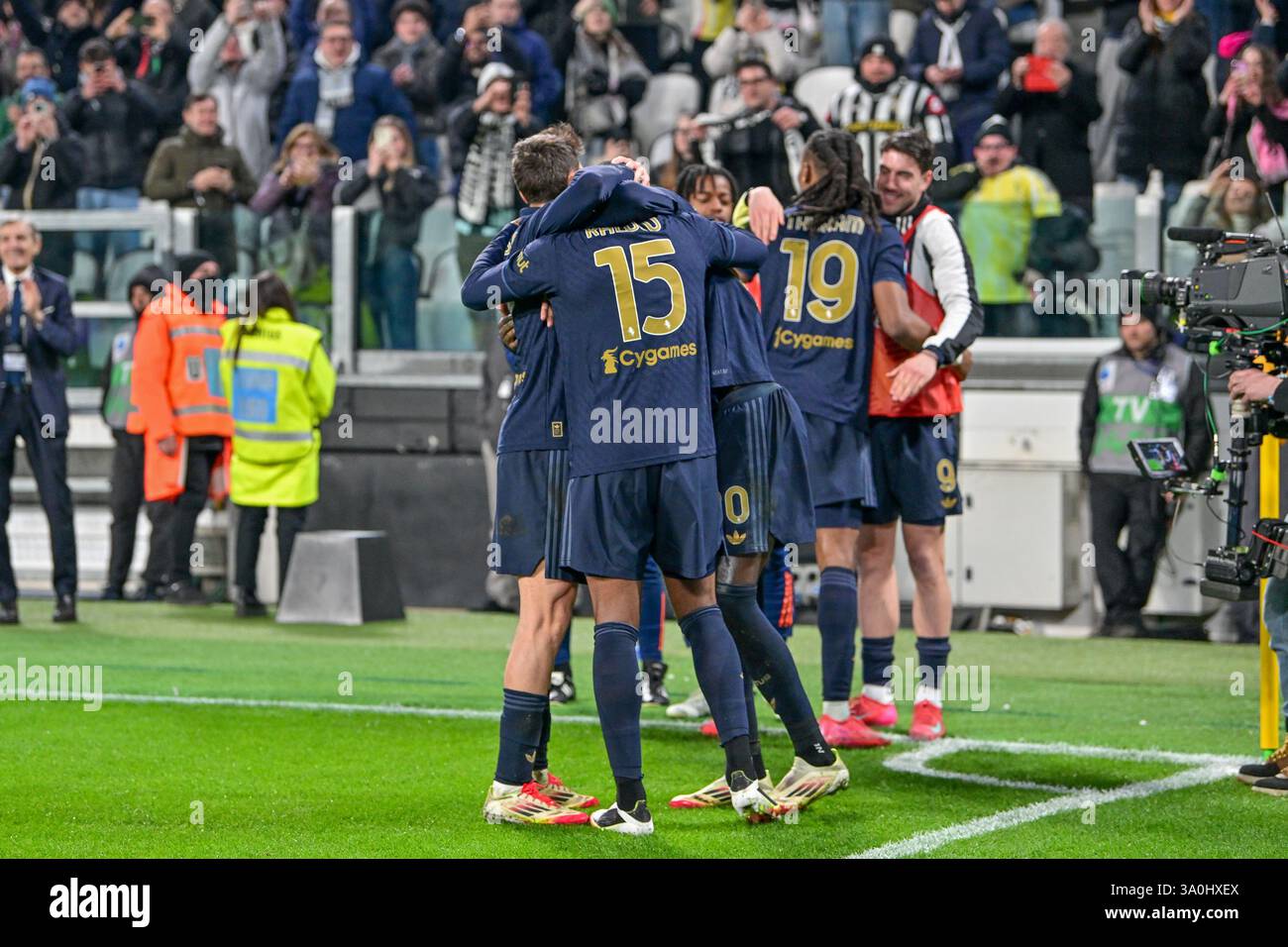 Turin, Italy. 03rd Mar, 2025. Celebration after Khephren Thuram (19) of ...
