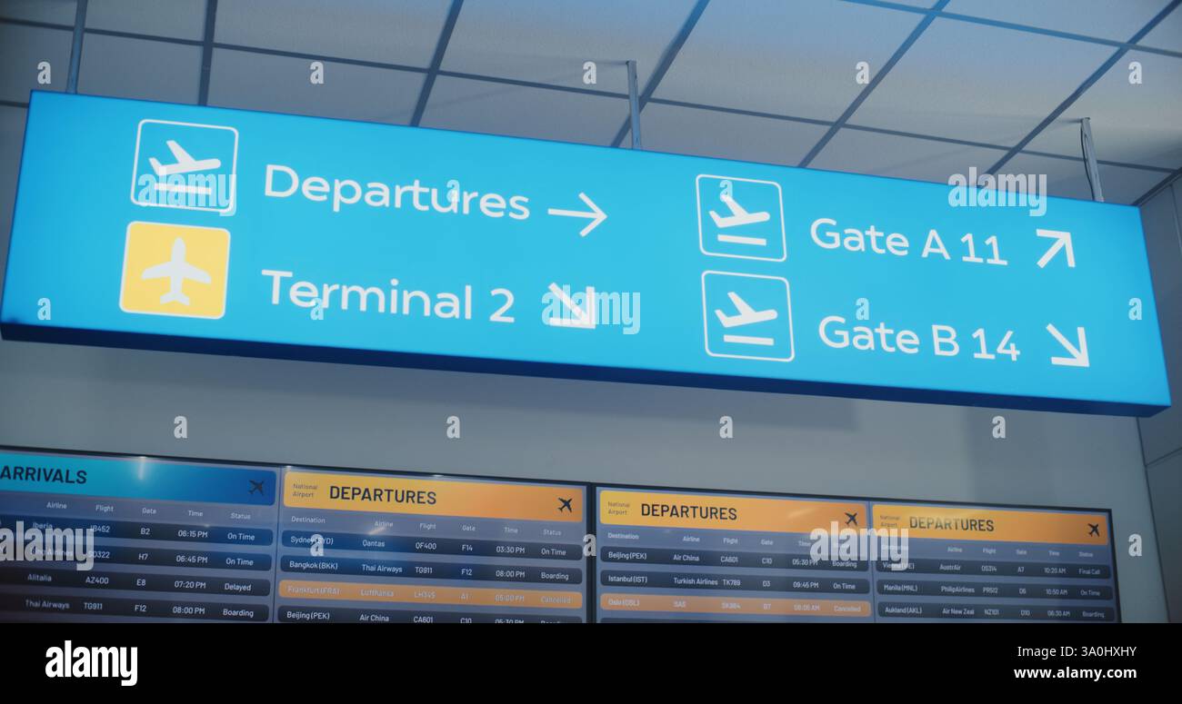 Modern Bright International Airport Terminal: Illuminated LED Sign ...