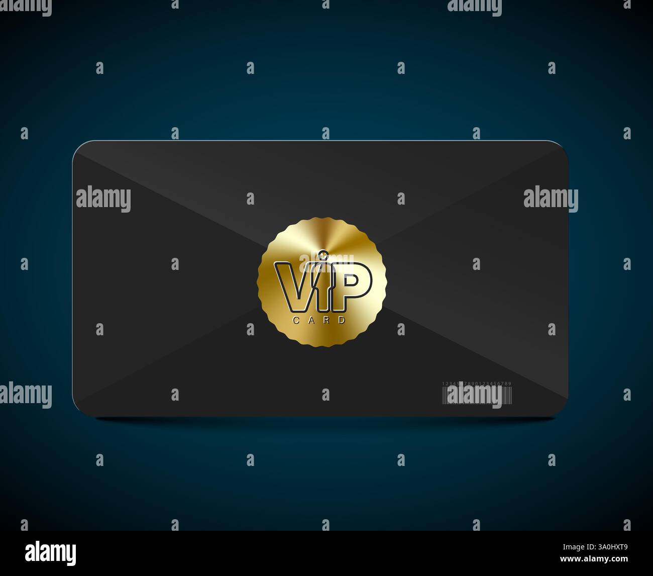 A sleek black VIP membership card featuring a gold seal in the center ...