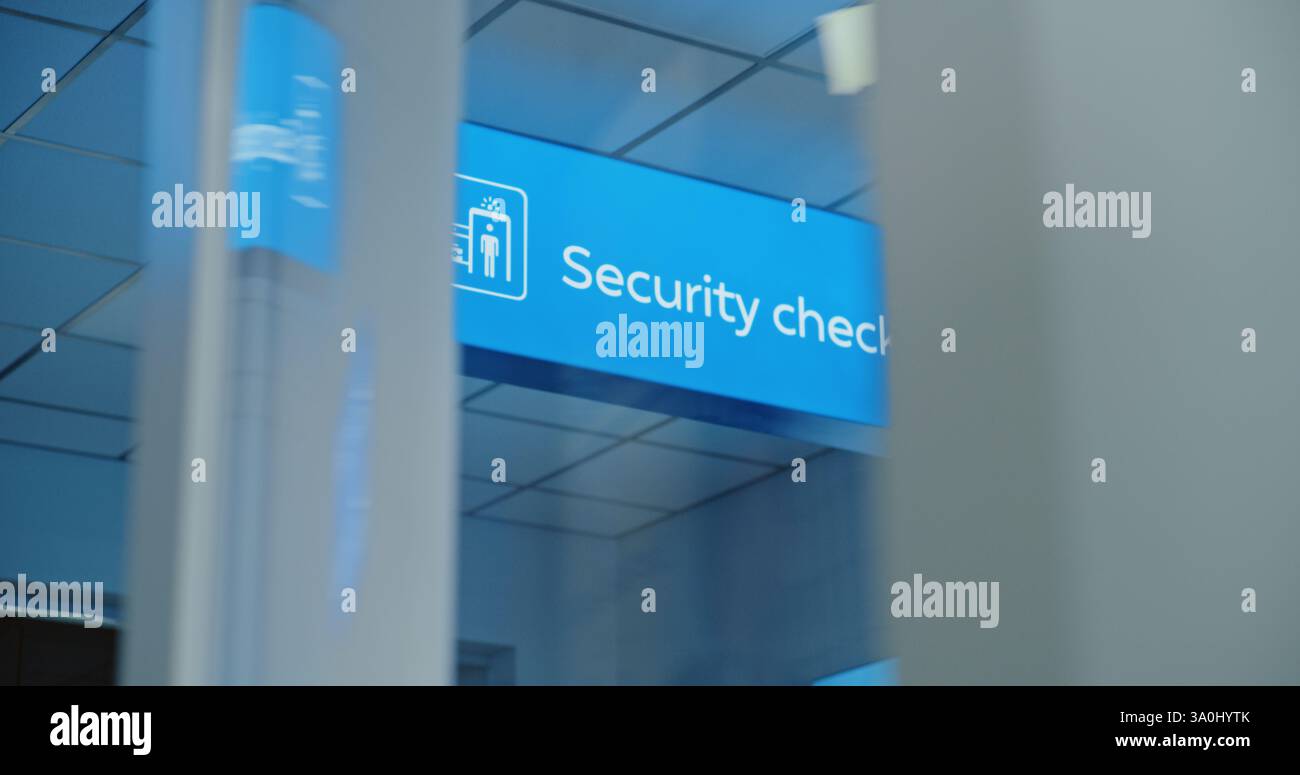 Modern International Airport Terminal: Bright LED Blue Security ...