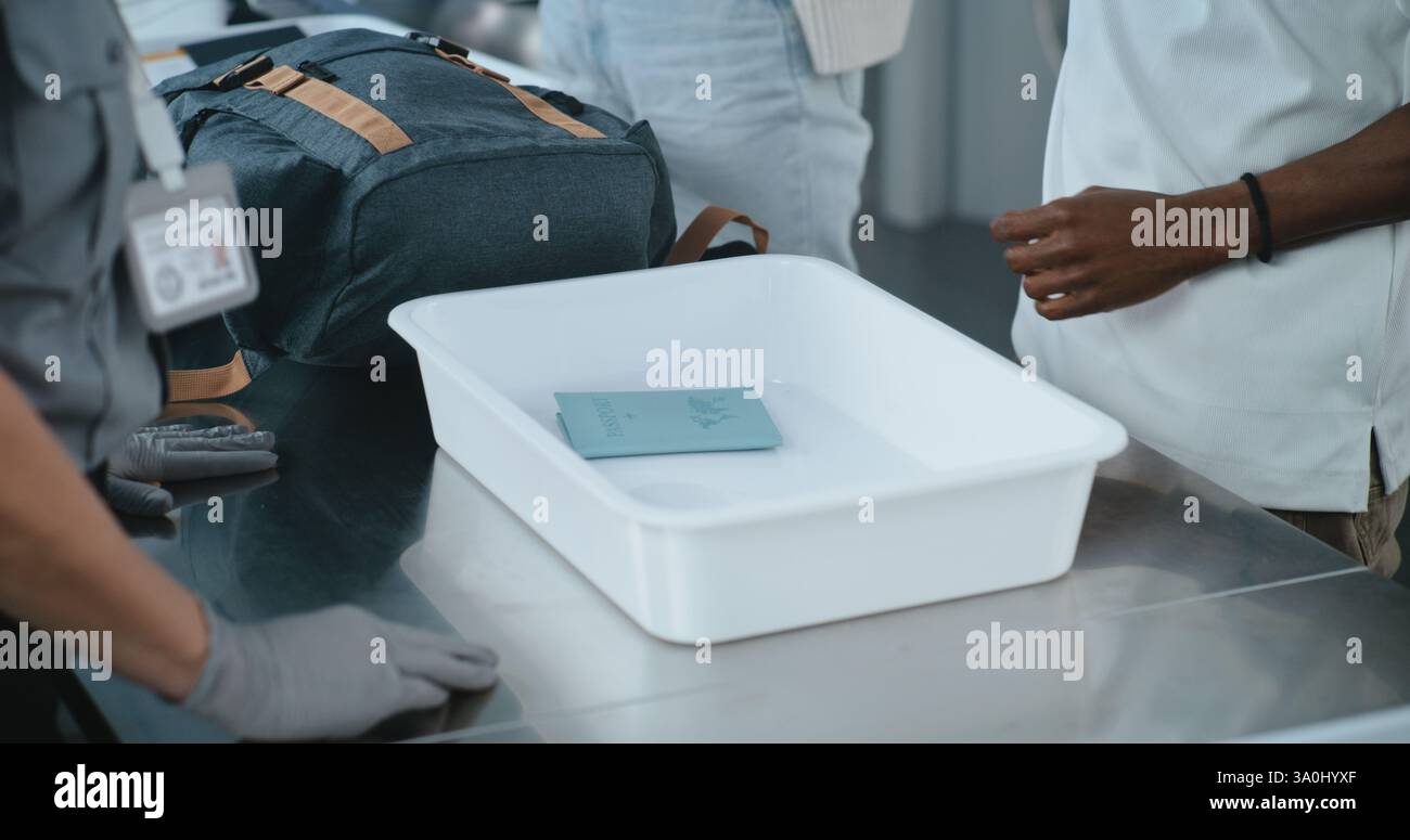 Security Check in Airport Terminal: Close Up of Queue of Diverse People ...
