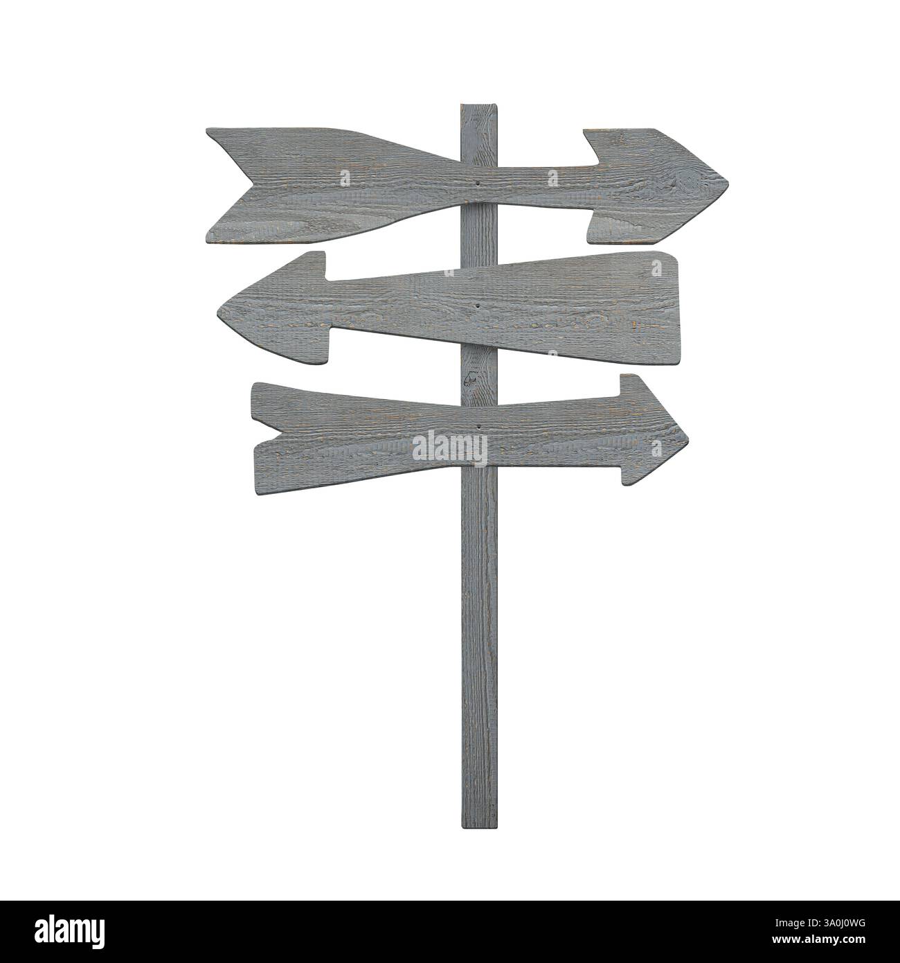 Grey wooden pointer with arrow-shaped boards on white background Stock ...