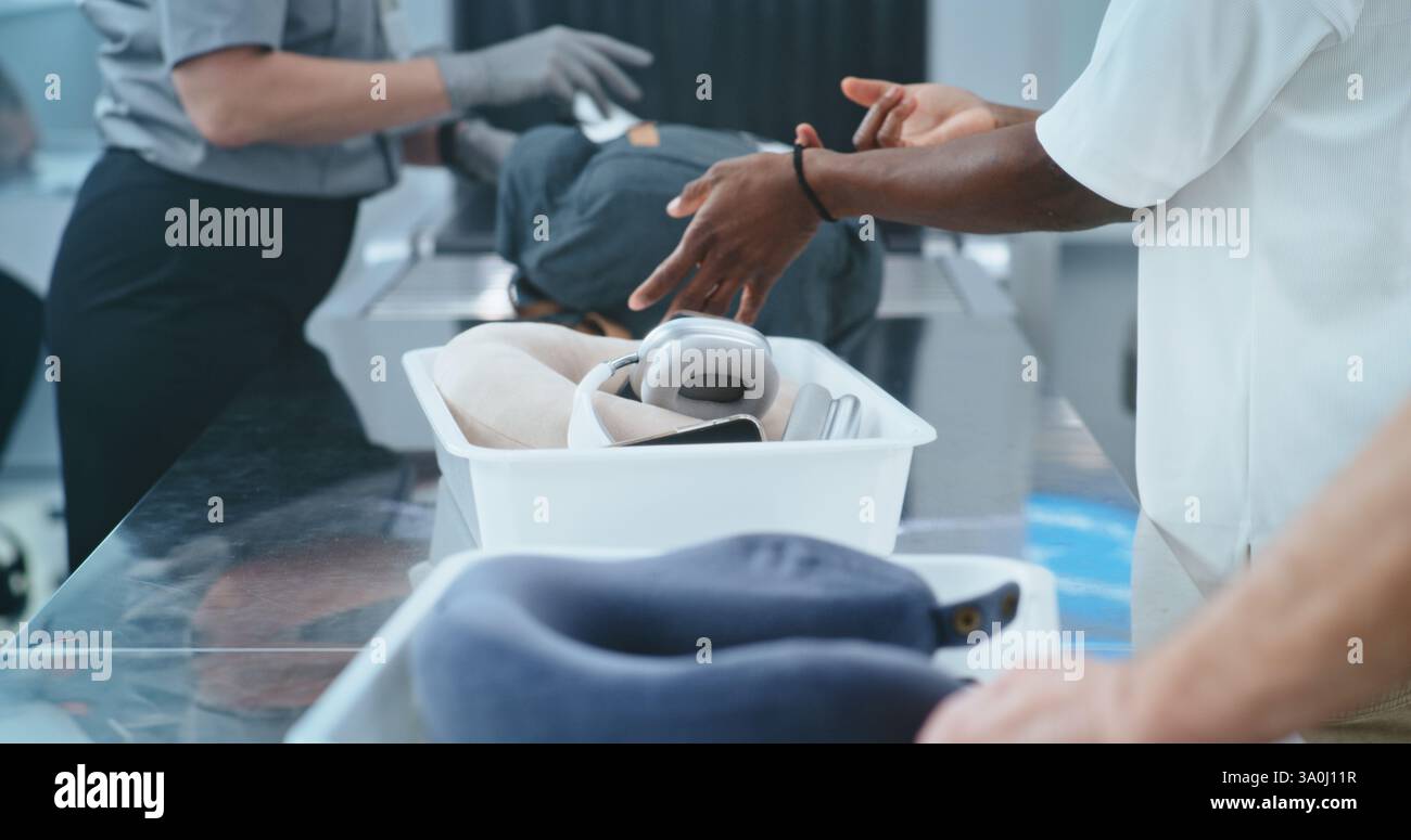 Security Checkpoint in Airport: Multiethnic People, Tourists Putting ...