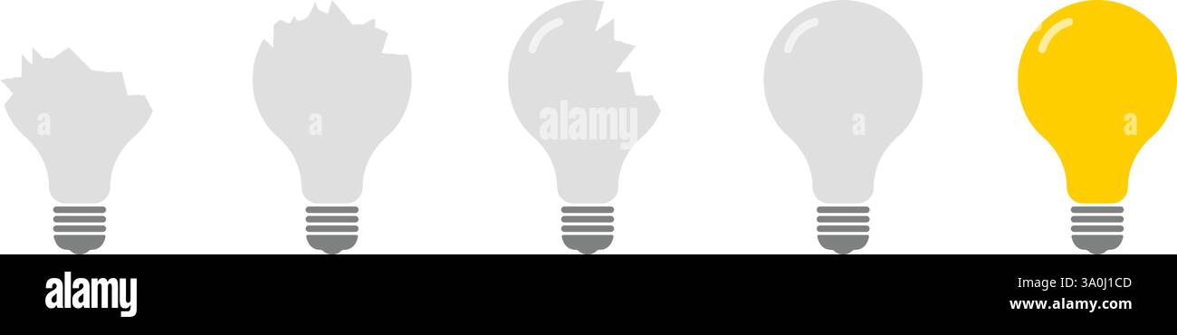 Shattered To Whole Light Bulb Evolution Icon Set. Broken And Fixed ...