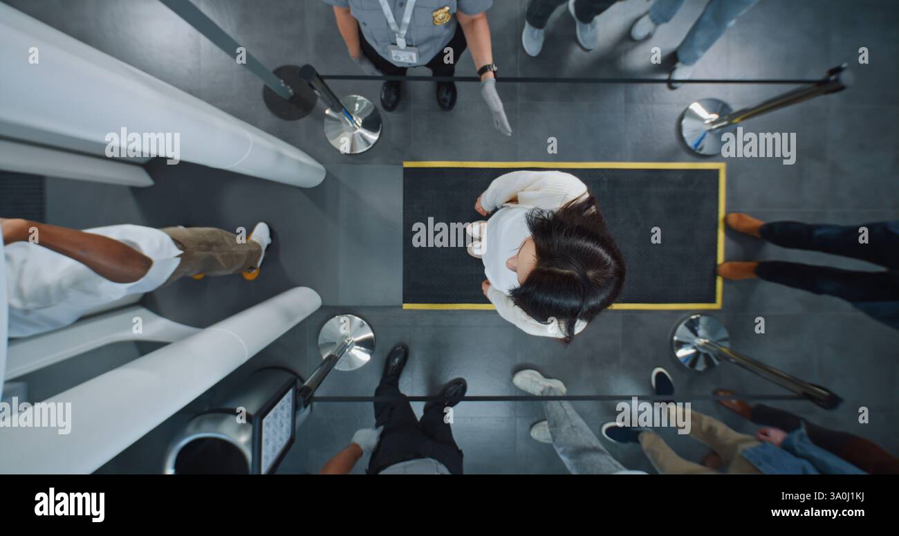 Security Line in Airport Terminal: Top View on Queue of Diverse People ...