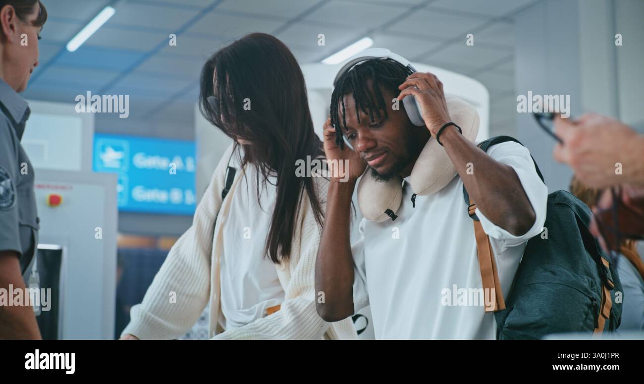 Security Checkpoint in Airport: Multiethnic People, Travelers Putting ...