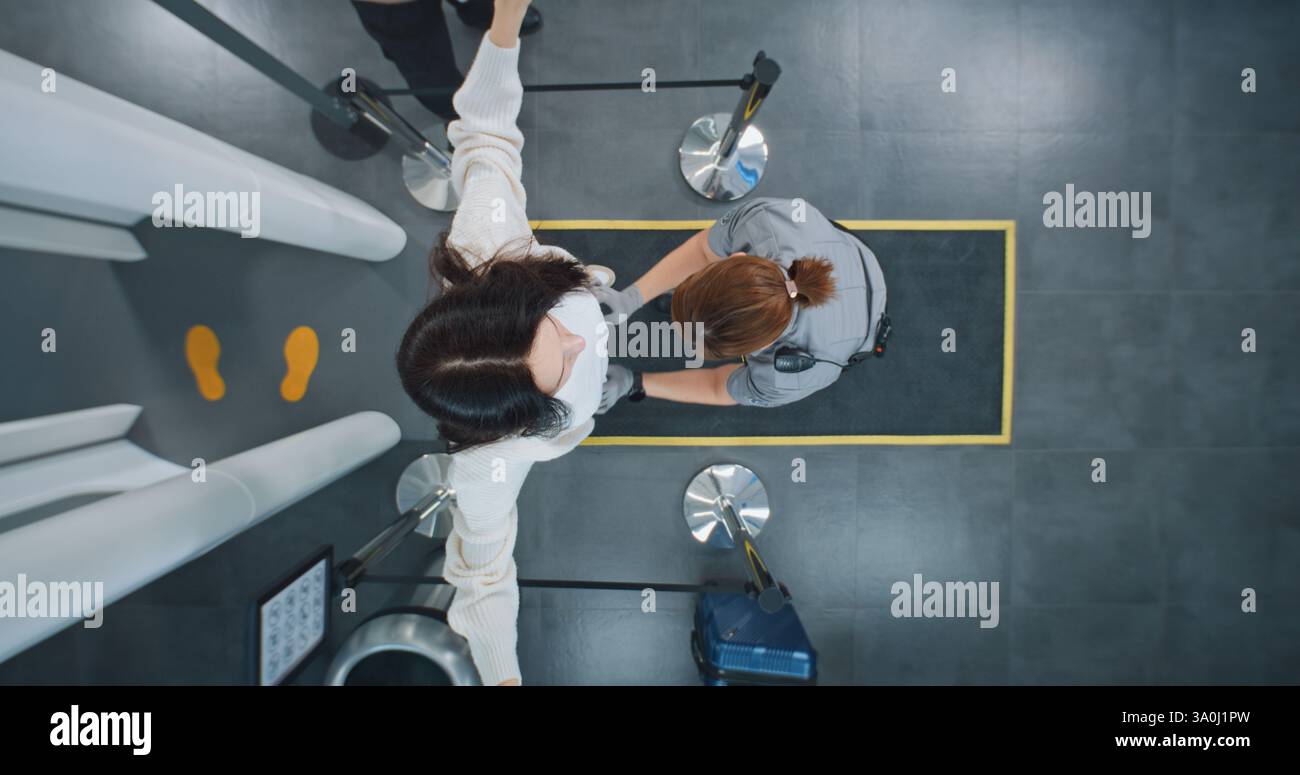 Security Checkpoint in Airport Terminal: Diverse People Walking Through ...