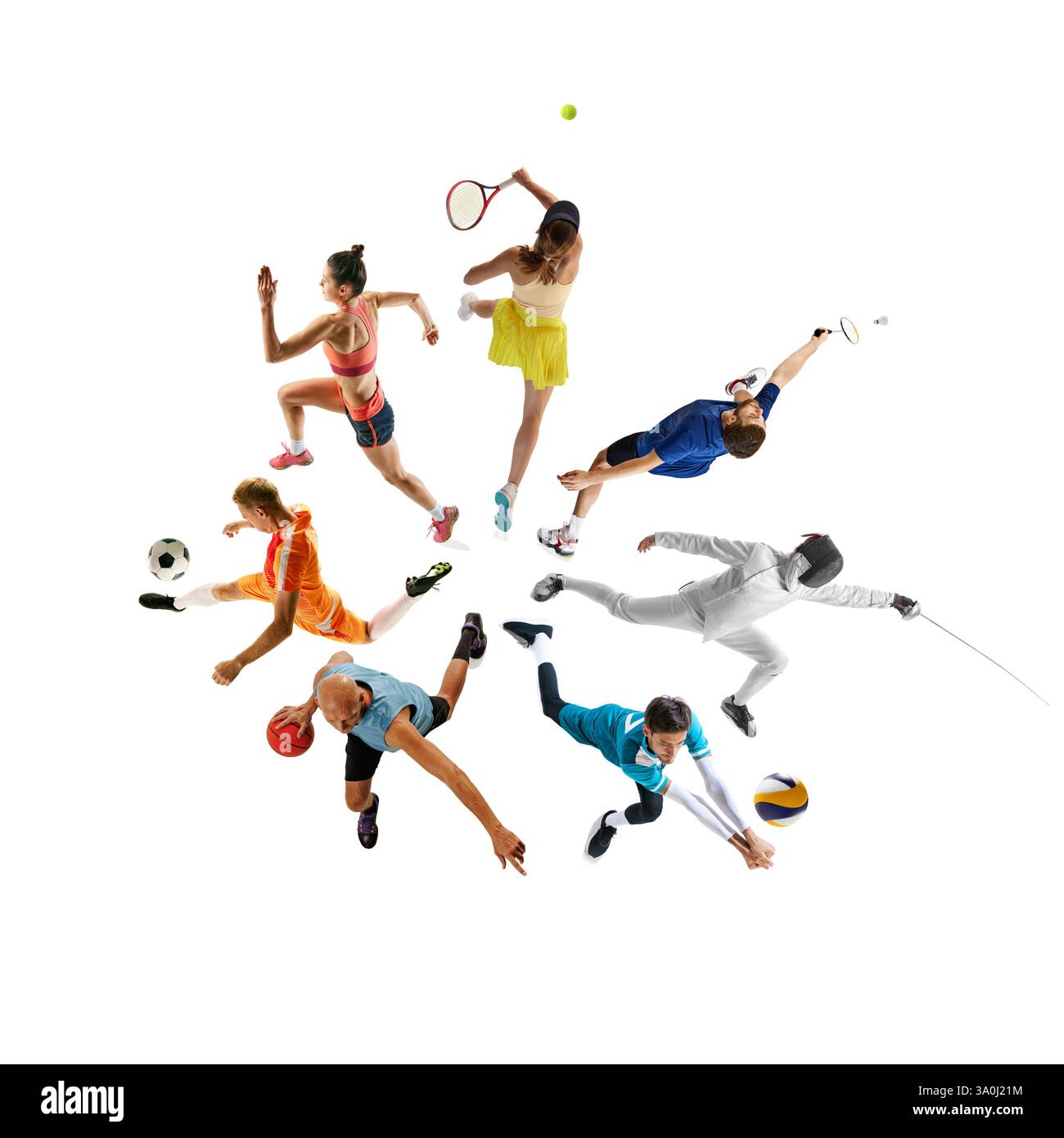 Dynamic collage. Young, energetic athletes from various sports perform ...