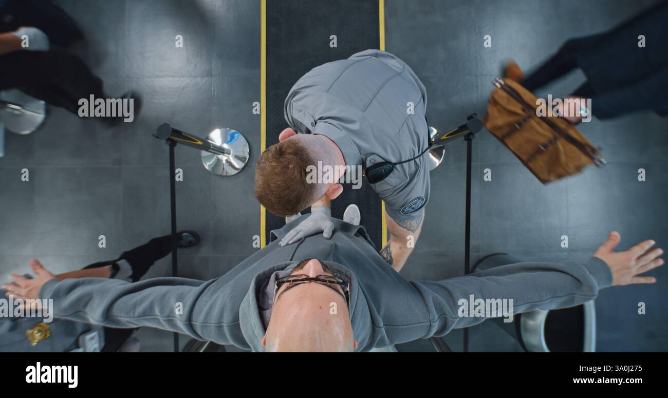 Security Checkpoint in Airport Terminal: Diverse People Passing Through ...